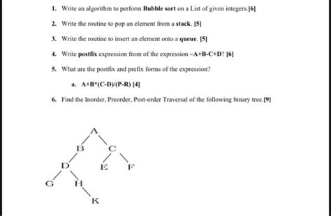 Solved 1 Write An Algorithm To Perform Bubble Sort On A Chegg