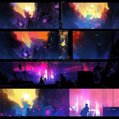 Abstract Comic Storyboard With Vibrant Colors And Futuristic Theme