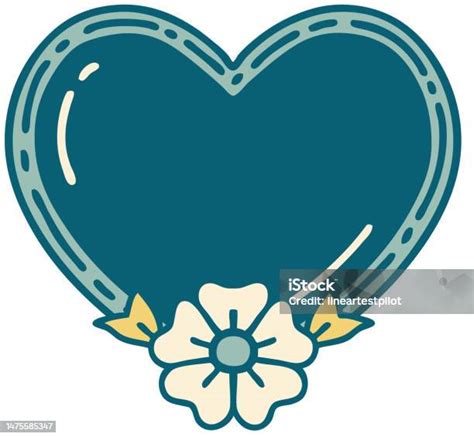 Image De Style De Tatouage Emblématique Dun Cœur Et Dune Fleur Vecteurs