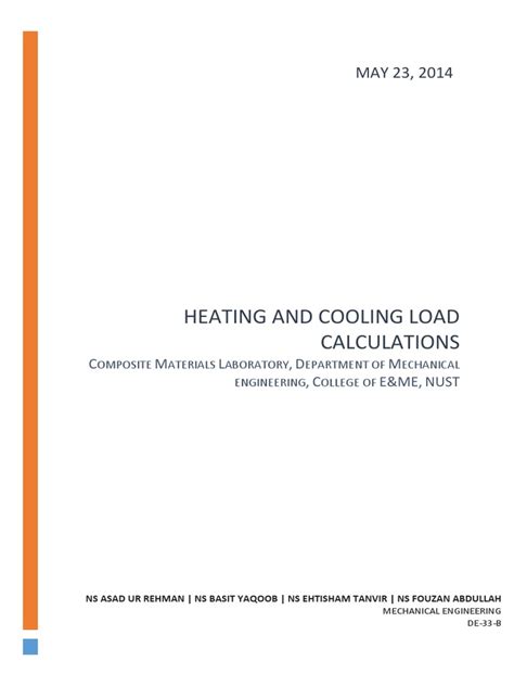 Heating And Cooling Load Calculations Report Pdf Air Conditioning