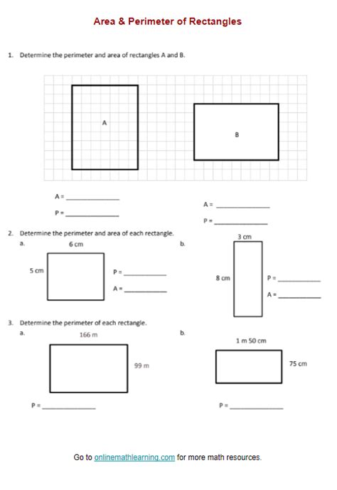 Area And Perimeter Of Rectangles Worksheets Printable Online Answers
