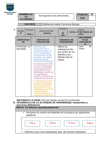 Sesión Tutoria Lunes 18 03 2024 Pdf