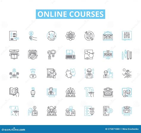 Online Courses Linear Icons Set E Learning Virtual Distance Web Based Remote Digital