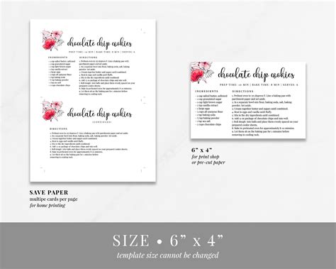 Recipe Card Template Printable Recipe Index Card Template Etsy