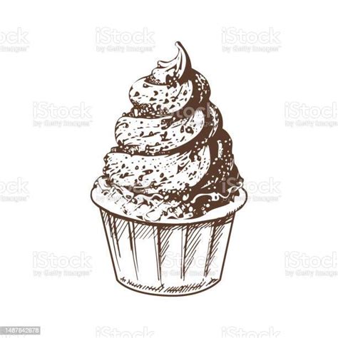 컵에 냉동 요구르트 또는 소프트 아이스크림의 손으로 그린 스케치 빈티지 그림입니다 라벨 포장 및 엽서 디자인을위한 요소 검은색에 대한 스톡 벡터 아트 및 기타 이미지