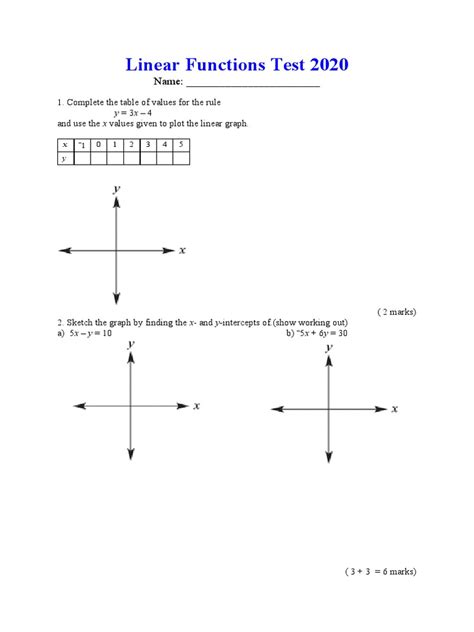 Linear Functions Test 4c 4g 2020 Pdf Equations Elementary Mathematics