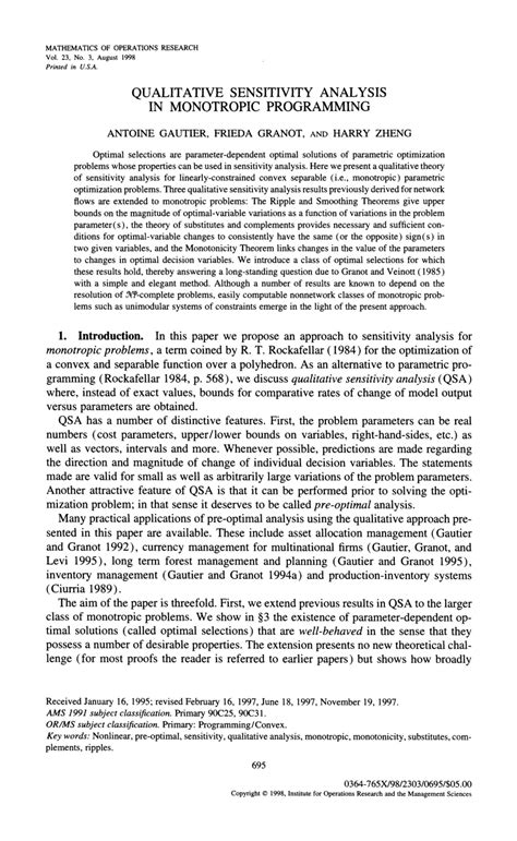 Pdf Qualitative Sensitivity Analysis In Monotropic Programming