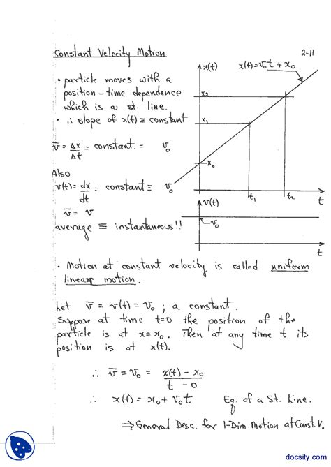 Constant Velocity Physics Lecture Notes Docsity