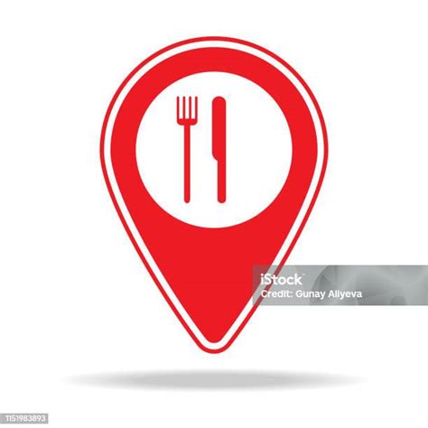레스토랑 지도 핀 아이콘입니다 모바일 개념 및 웹 응용 프로그램에 대 한 경고 탐색 핀 아이콘의 요소입니다 상세한 레스토랑 지도