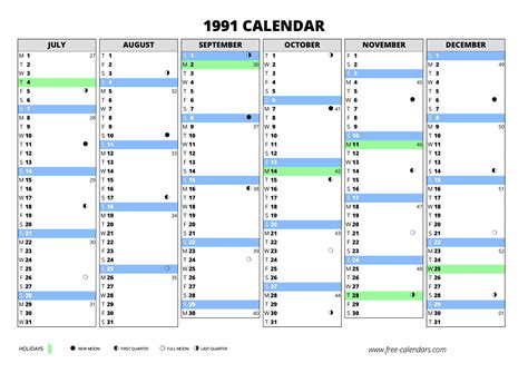 1991 Calendar ≡ Free