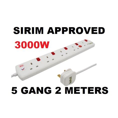 Pli 5 Gang 2 Meters 3000w Trailing Socket 5 Way Extension Wire Cable