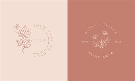 Colección De Logotipo Femenino Botánico Floral Dibujado A Mano