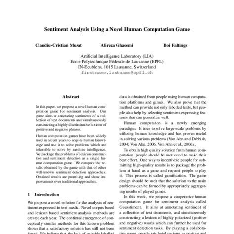 Sentiment Analysis Using A Novel Human Computation Game Acl Anthology