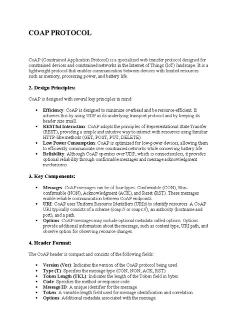 Coap Protocol Notes Coap Protocol Coap Constrained Application