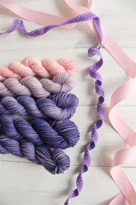 Wonderland Hand Dyed Pink To Purple Gradient Dk Yarn Mini Skein Set