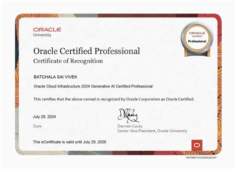 Sai Vivek Batchala On Linkedin Oracle Cloudinfrastructure Generativeai Certification