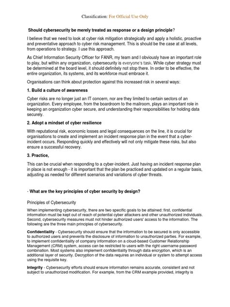 Classification Should Cybersecurity Be Merely Treated As Response Or