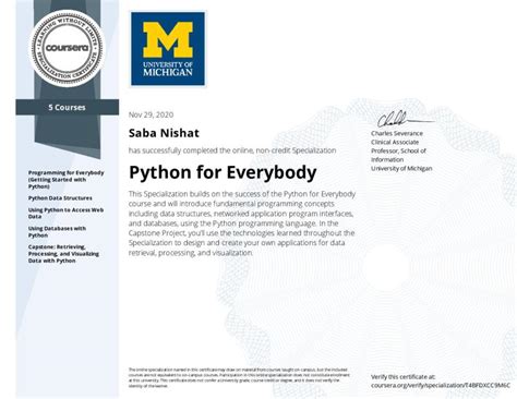 Saba Nishat On Linkedin Python For Everybody Completion Certificate