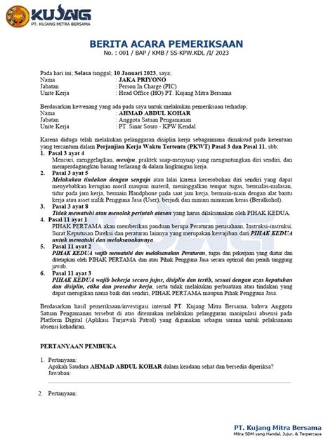Form Berita Acara Kejadian Pdf
