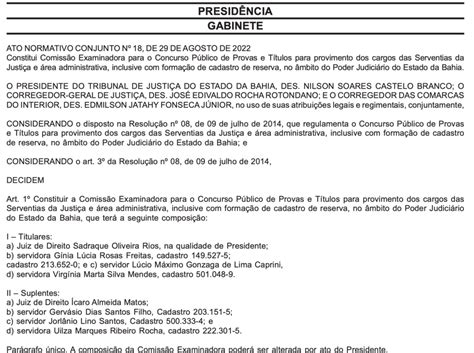 Concurso TJ BA comissão formada veja os detalhes