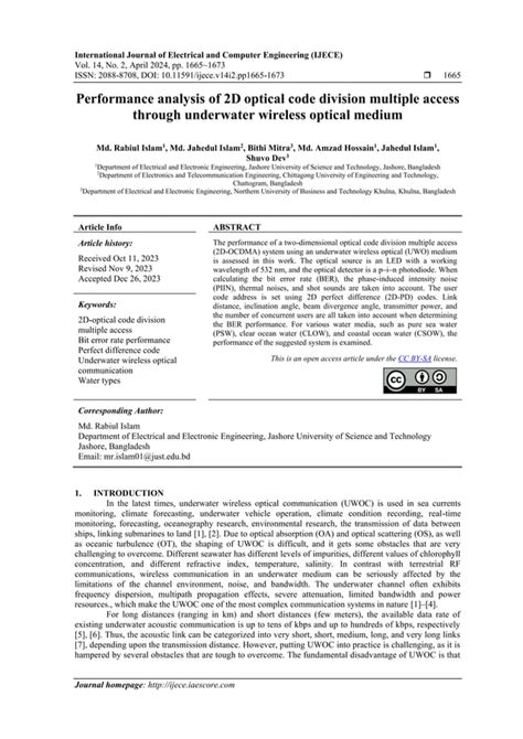 Performance Analysis Of 2d Optical Code Division Multiple Access