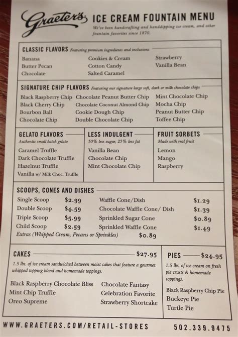 Menu At Graeters Ice Cream Desserts Indianapolis N Illinois St