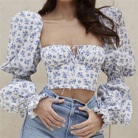 Crop Top Puff Sleeve Sweatshirt Women Floral Vintage Tops Culture Heaven