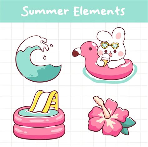 Premium Vector Hand Drawn Summer Kawaii Cute Elements