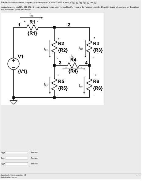 Solved For The Circuit Shown Below Complete The Node Equations At Nodes 2 And 3 In Terms Of