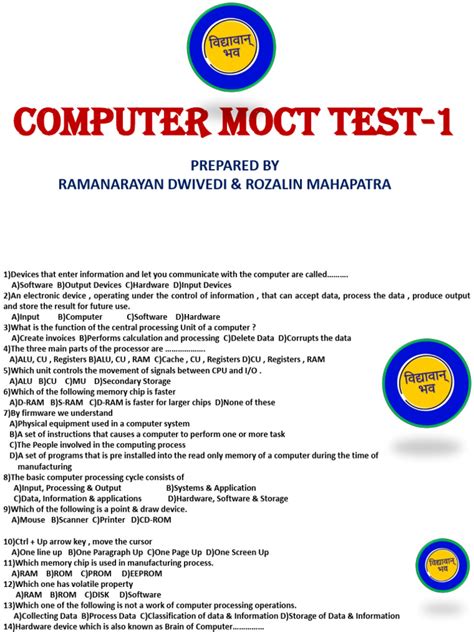 Computer Mock Test 1 Pdf Input Output Computer Data Storage
