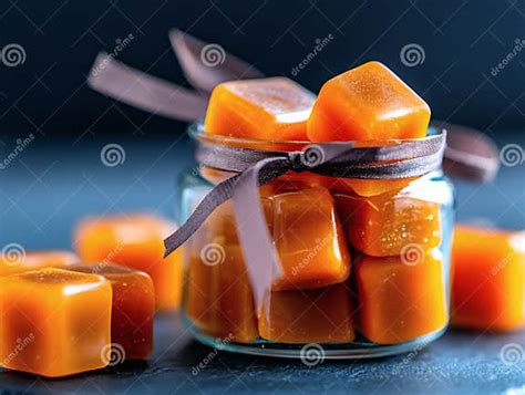 Toffee Cubes In A Jar Sweet Chewy Delight In Every Bite Stock