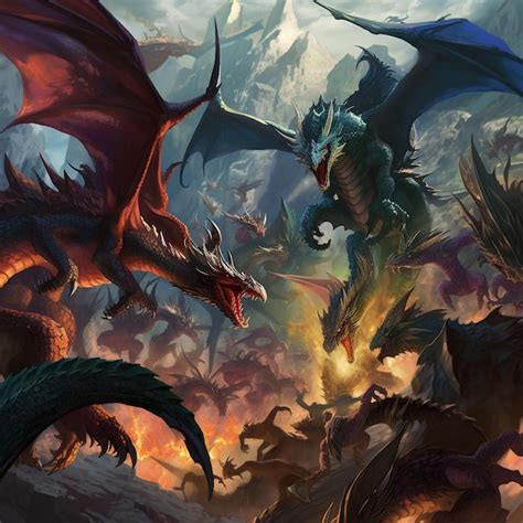 Premium Ai Image There Are Many Different Colored Dragons Fighting In A Battle Generative Ai