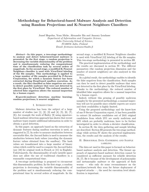 Pdf Methodology For Behavioral Based Malware Analysis And Detection Using Random Projections