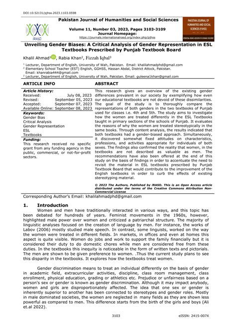 PDF Unveiling Gender Biases A Critical Analysis Of Gender Representation In ESL Textbooks