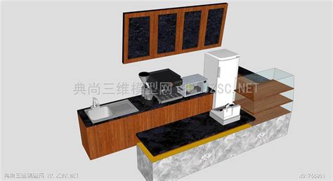 酷乐咖啡店厨房设施01su模型 室内小品精su模型