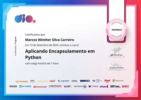 Curso Aplicando Encapsulamento Em Python Concluído Com Sucesso Marcos Winther Silva
