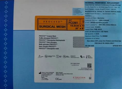 White Polypropylene Ethicon Pcdm1 Surgical Mesh At ₹ 4000 Box In Surat