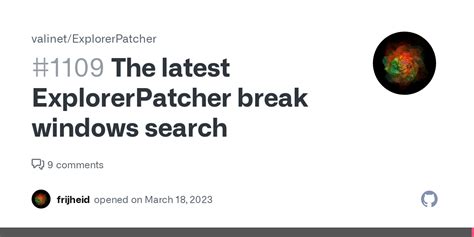 the latest explorerpatcher break windows search · issue 1109 · valinet