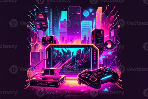 Illustration Of Gaming Background Abstract Cyberpunk Style Of Gamer Wallpaper Neon Glow Light