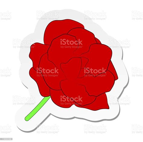 벡터 일러스트 흰색 배경에 고립 된 평면 만화 스타일의 붉은 Gloxinia 꽃스티커 0명에 대한 스톡 벡터 아트 및 기타