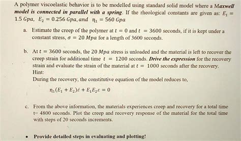 Solved A Polymer Viscoelastic Behavior Is To Be Modeled Using A