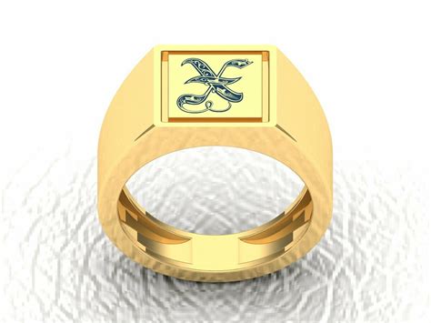 Stl File Letter X Initial Royal Monogram Engraved Gold Mens Signet Ring
