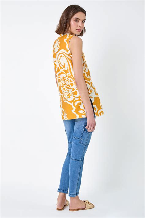 Mango Floral Print Sleeveless Button Blouse Roman Uk