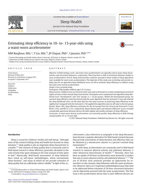 pdf estimating sleep efficiency in 10 to 13 year olds using a waist