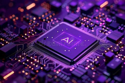 Ai Microchip With Purple Circuits Futuristic Technology Advanced