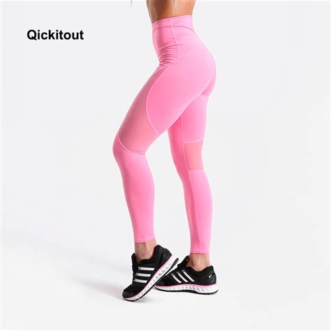 Qickitout Women Pants Exercise Fitness Trousers Pinkandbreathable Mesh