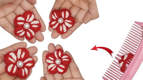 Super Easy Woolen Yarn Flower Making With Hair Comb Easy Sewing Hack