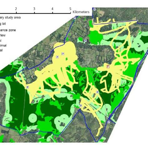 Map Of The Disturbance Zones Of Visitors Overlain On The Habitat Map Of Download Scientific