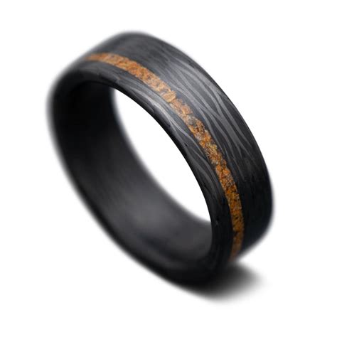 Carbon Fiber Wave Ring With Tigers Eye Inlay Mens Wedding Band