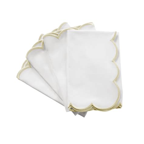 Scalloped Edge Linen Napkin 4 Pc Pk White Natural Trim Cv Linens™